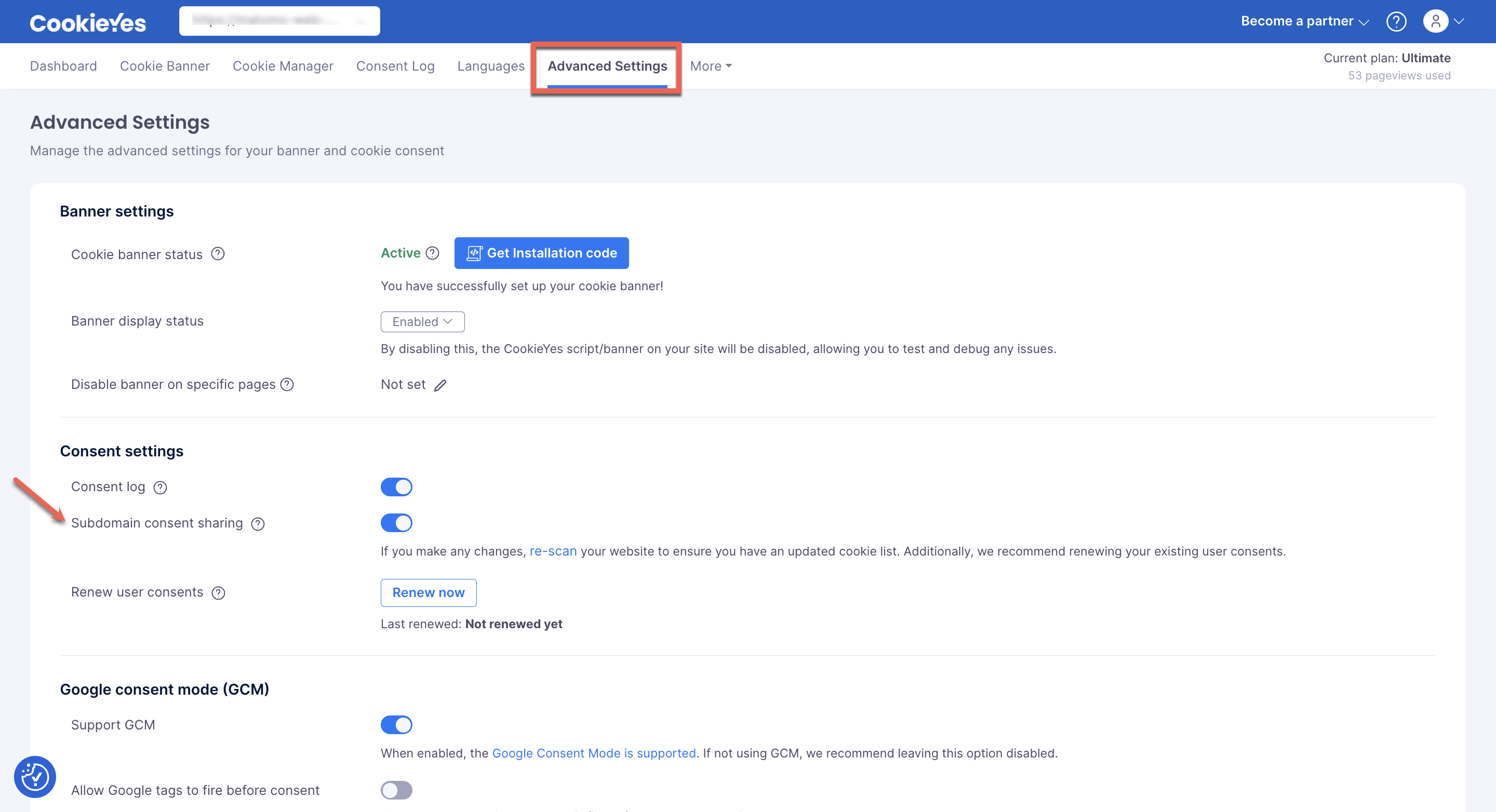 Subdomain Consent Sharing - CookieYes