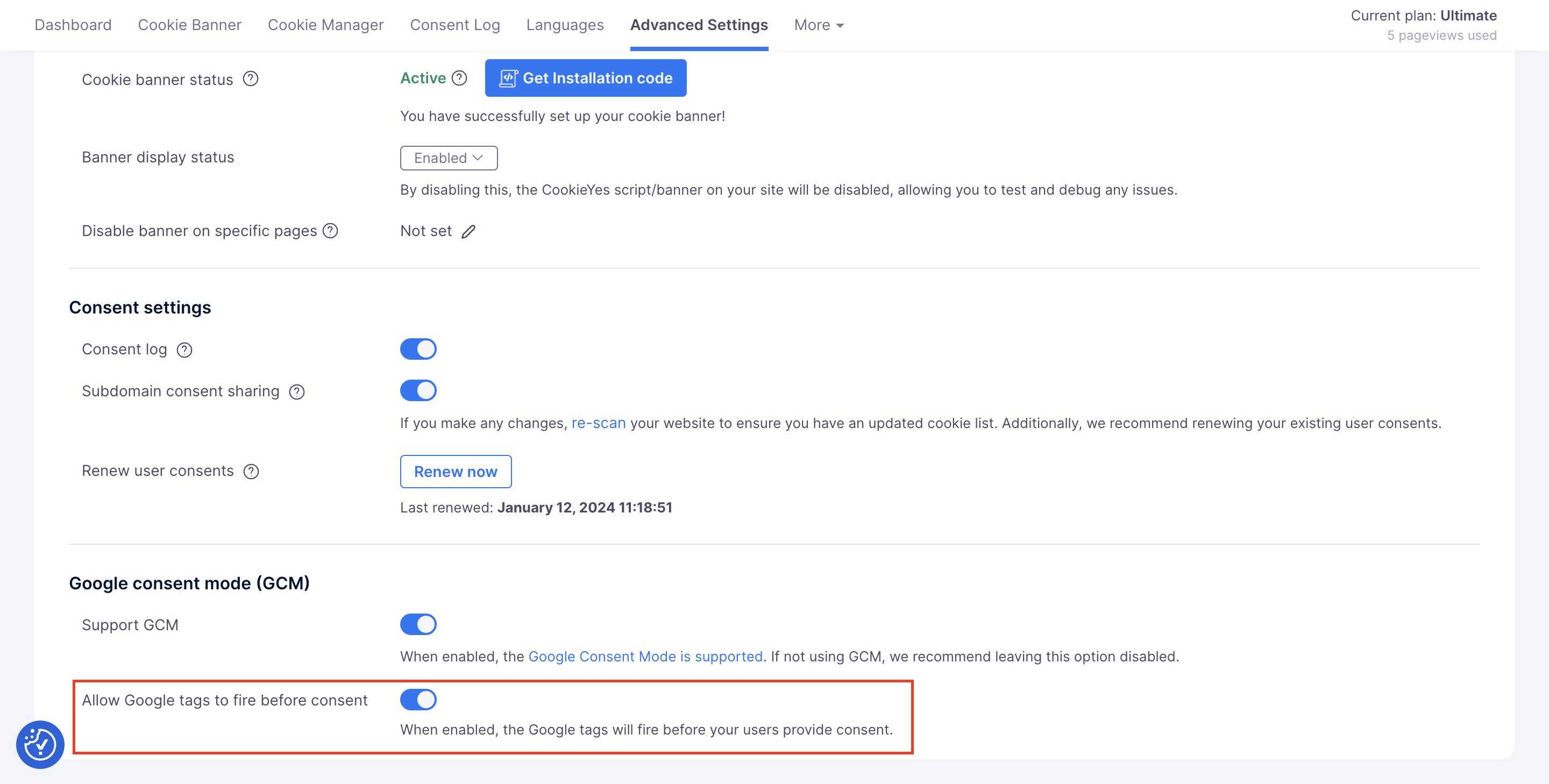 How to set up Advanced Consent Mode in GCM? - CookieYes