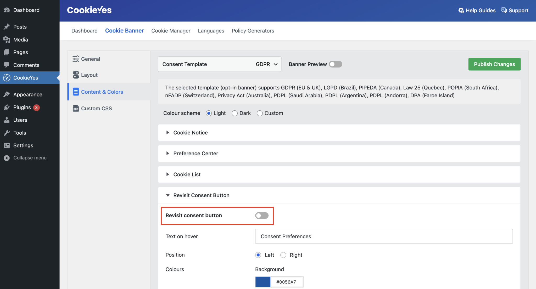 How to remove the CookieYes button displayed in the corner of the website? - CookieYes